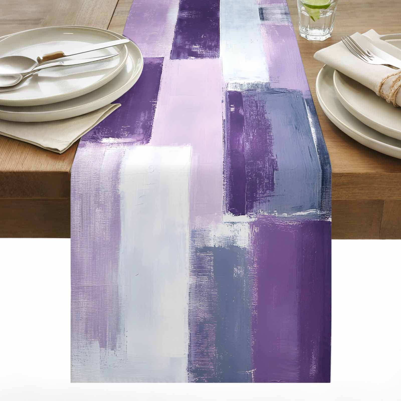 Abstract Gray Table Runner 13x36 inch Purple Mottled Graffiti Color ...