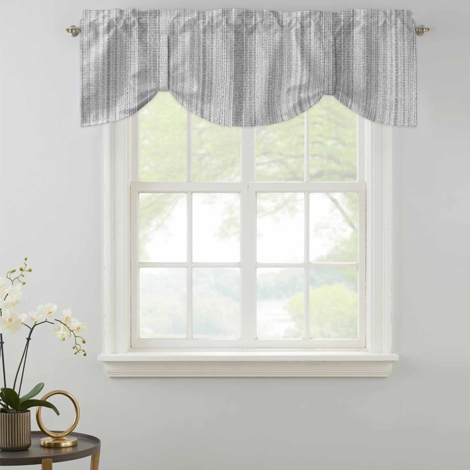 Abstract Gray Tie Up Valances Curtain, Rustic Farmhouse Minimalist Grey ...