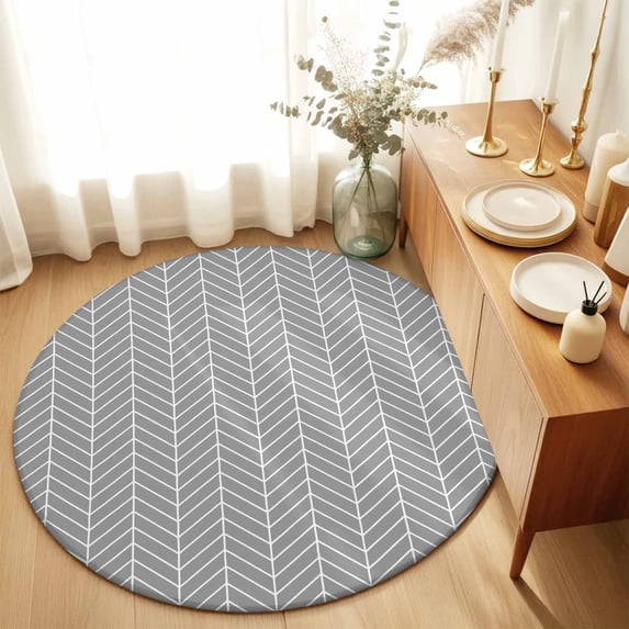 Abstract Gray White Herringbone Texture Round Area Rug 3ft,Living Room ...