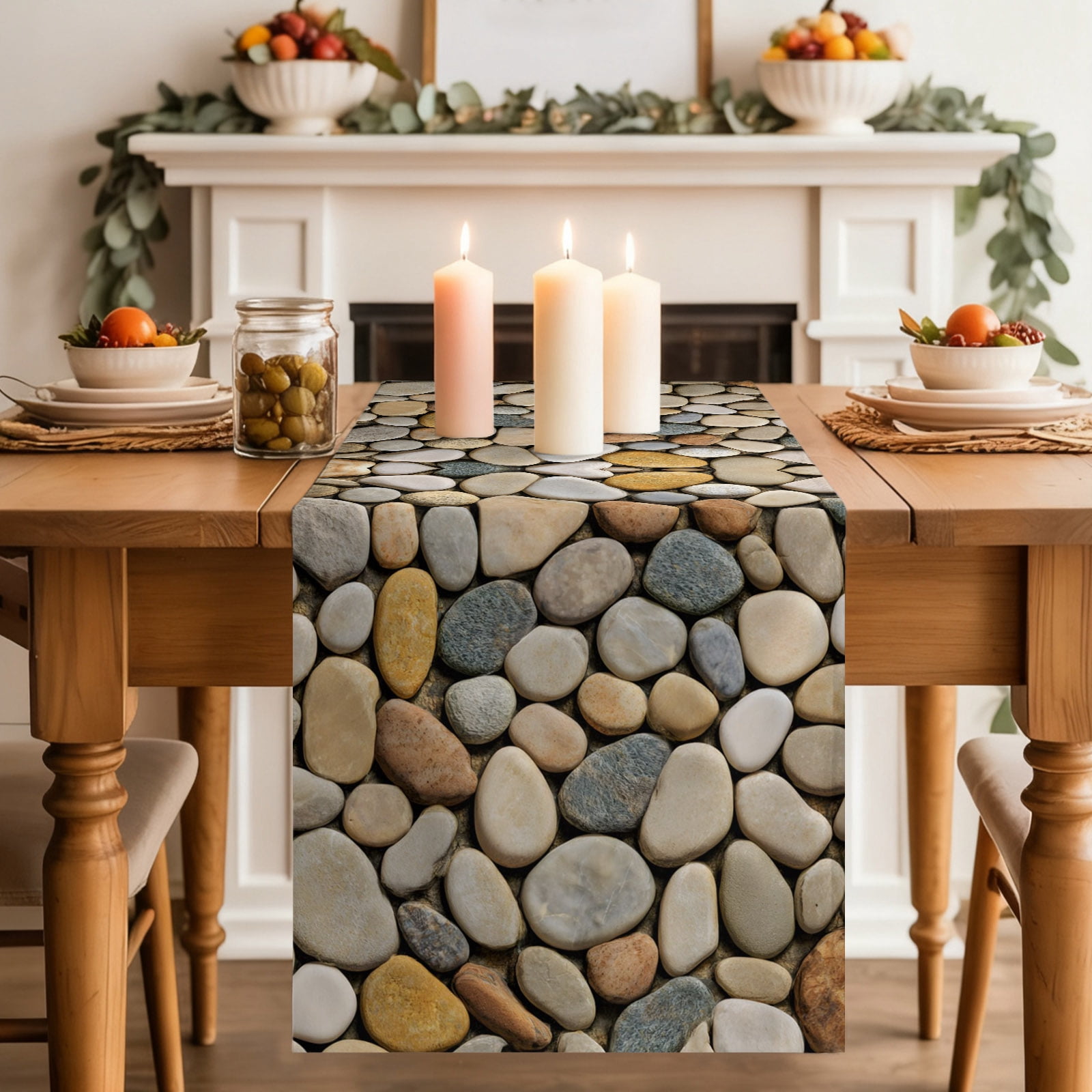 Abstract Gray Yellow Cobblestone Table Runner 13x90in Non-Slip Cotton ...
