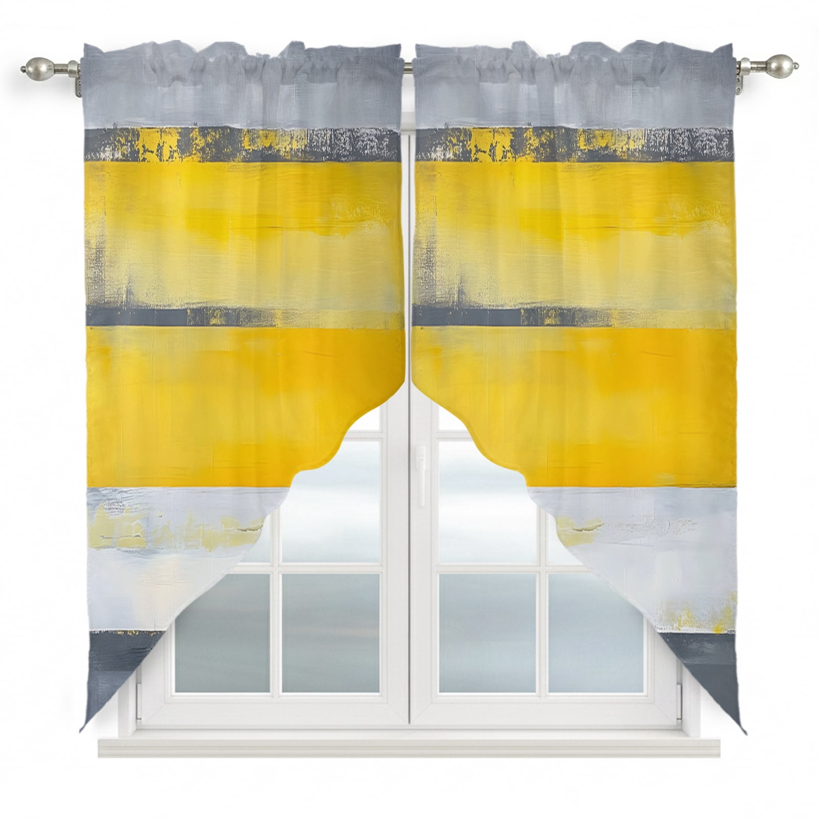 Abstract Gray Yellow Swag Curtain Valance for Window 2 Panels Strip ...