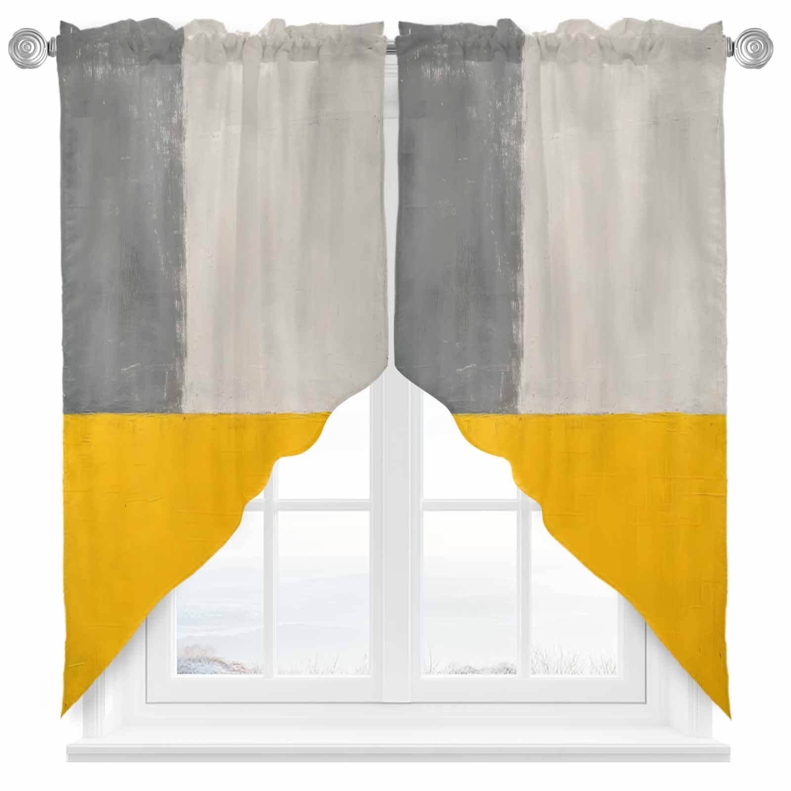 Abstract Gray Yellow Swag Curtain Valance for Windows, Modern Geometric ...