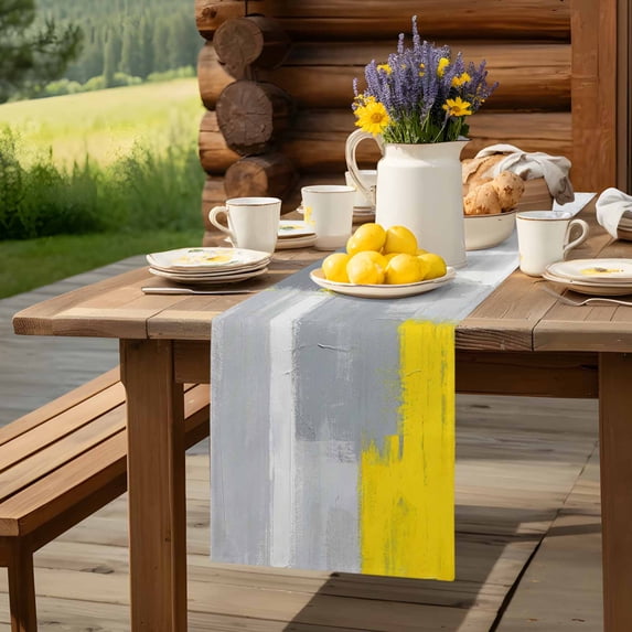 Abstract Gray Yellow Table Runner 13x72in Non-Slip Cotton Linen Table ...