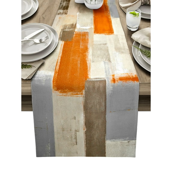 Abstract Gray and Orange Texture Linen Table Runner Wedding ration ...