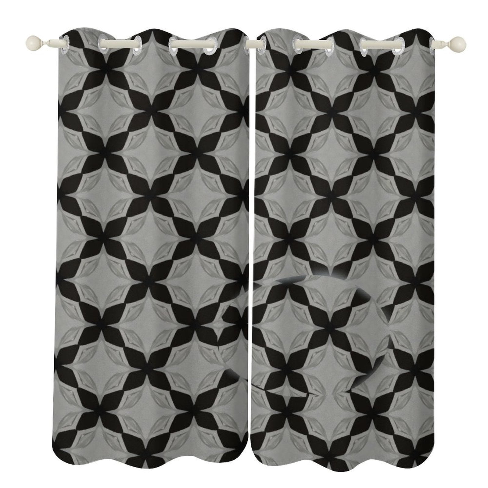 Abstract Grayscale Geometric Pattern Design Window Drapes For Kids Boys ...