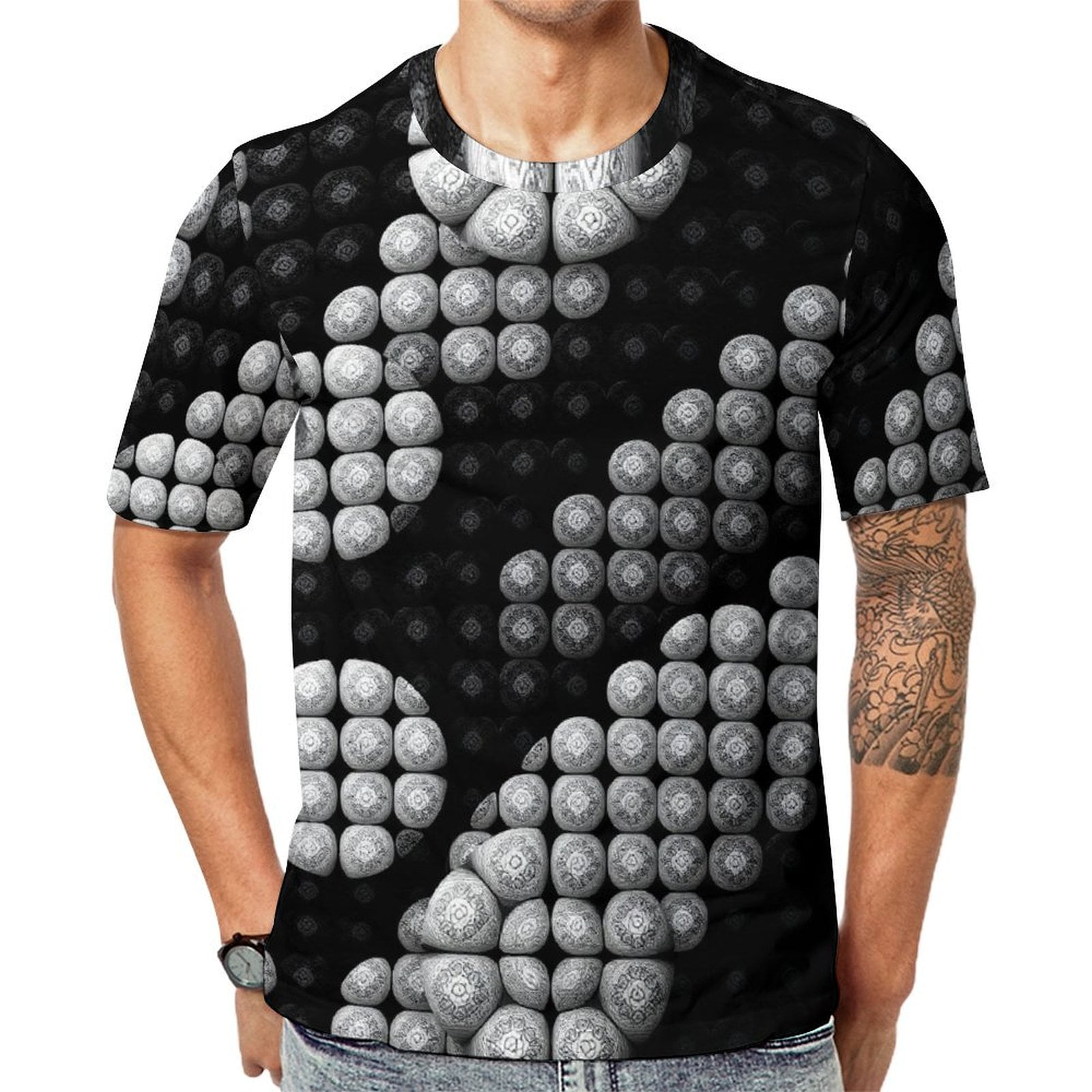 Abstract Grayscale Patterned Spheres Overlap Men's Vintage Summer T ...