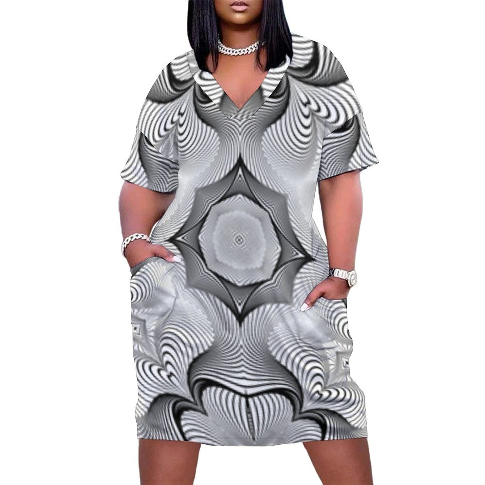 Abstract Grayscale Swirling Pattern Design Summer Sundress for Curve ...