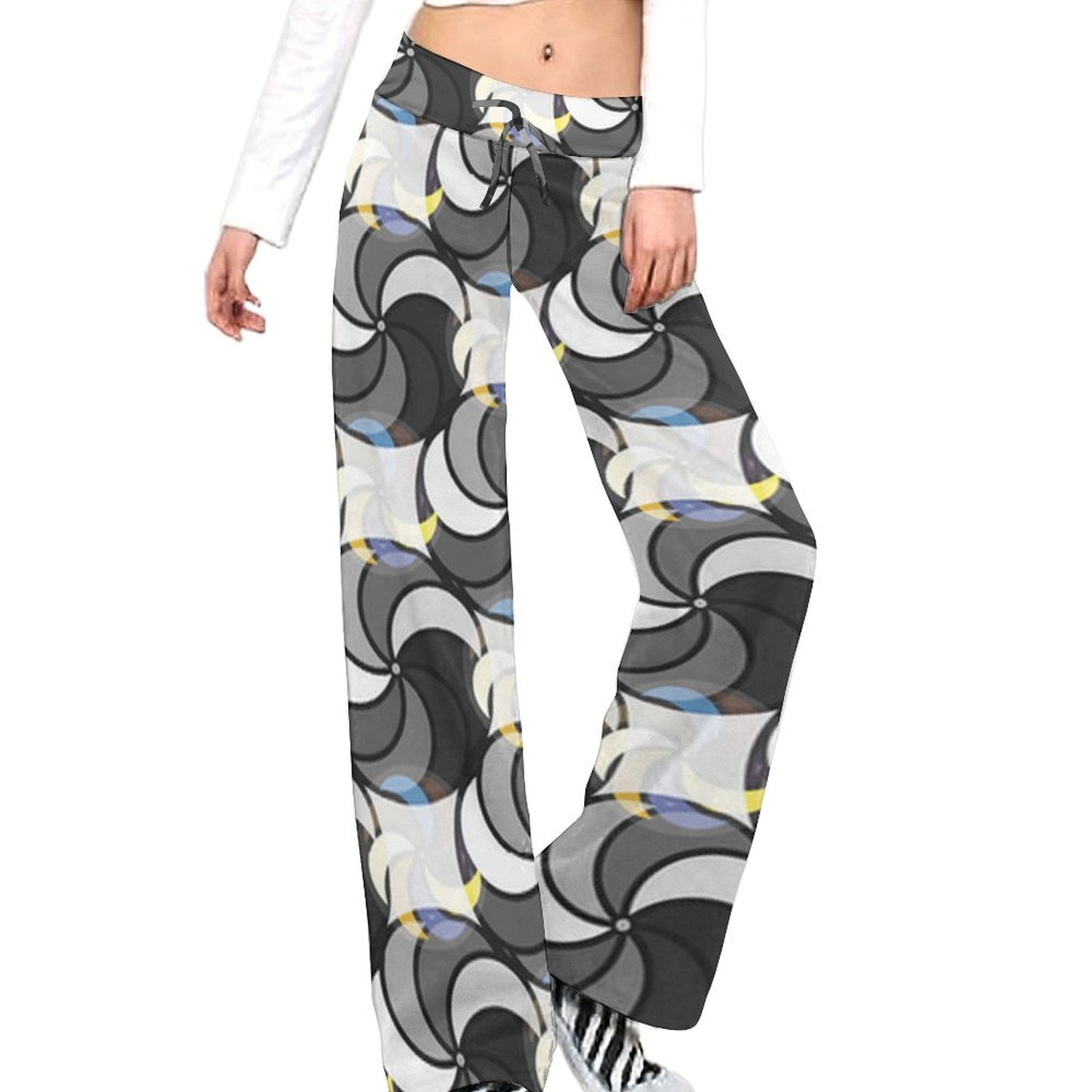 Abstract Grayscale Swirling Pattern Women's Wide Leg Lounge High ...