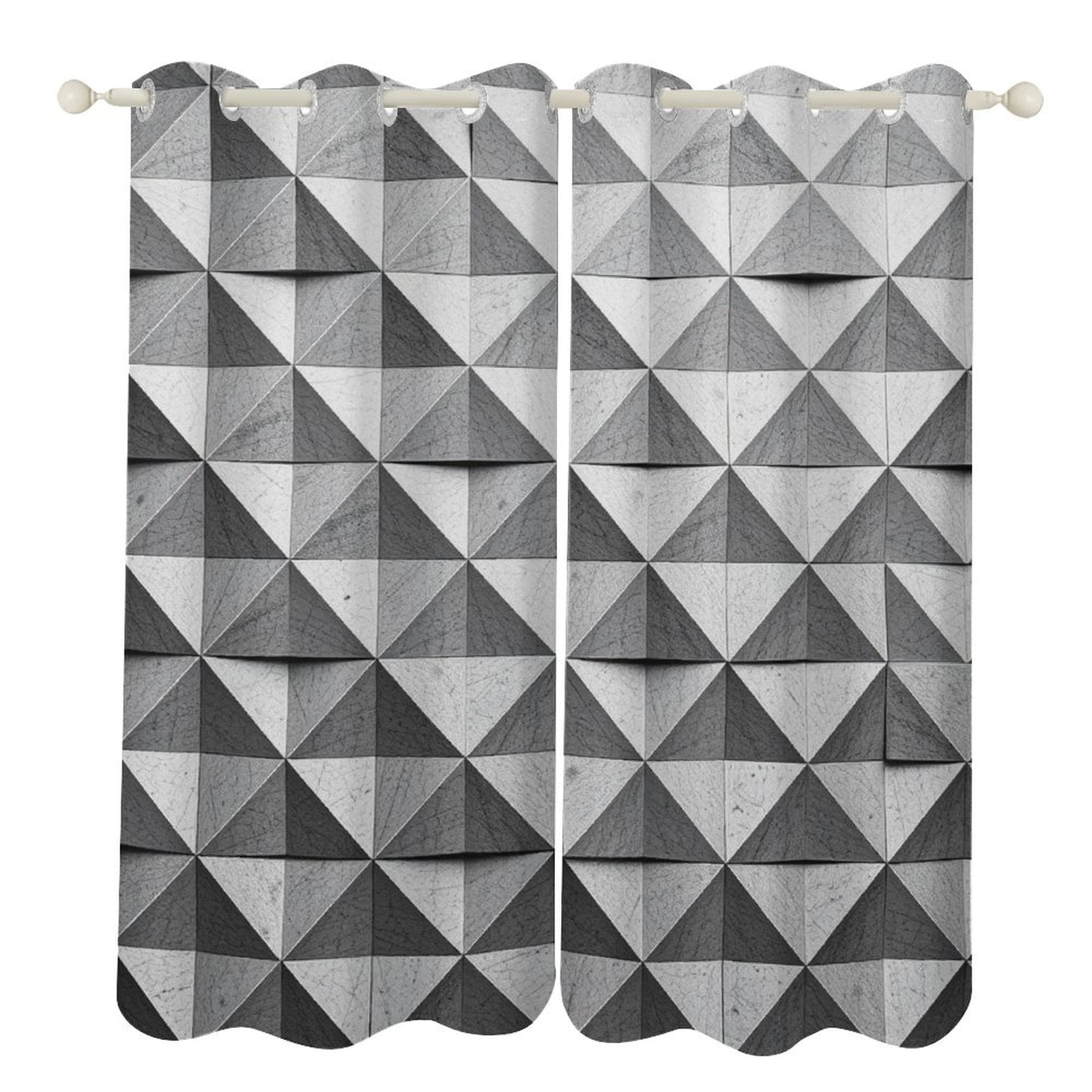 Abstract Grayscale Triangle Pattern Texture 2 Pieces Window Drape ...