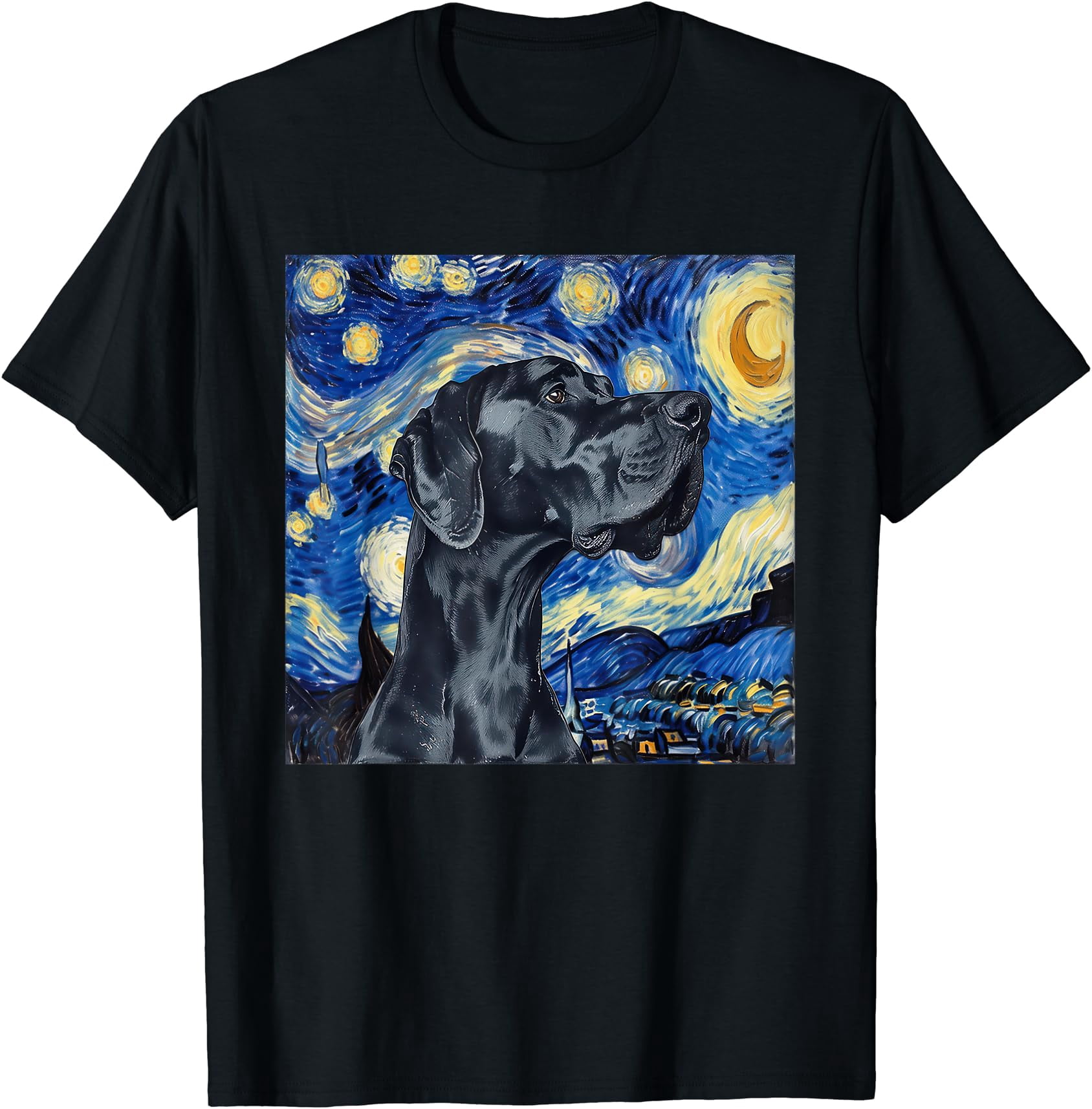 Abstract Great Dane Dog Starry Night Style T-Shirt Expressive Art ...