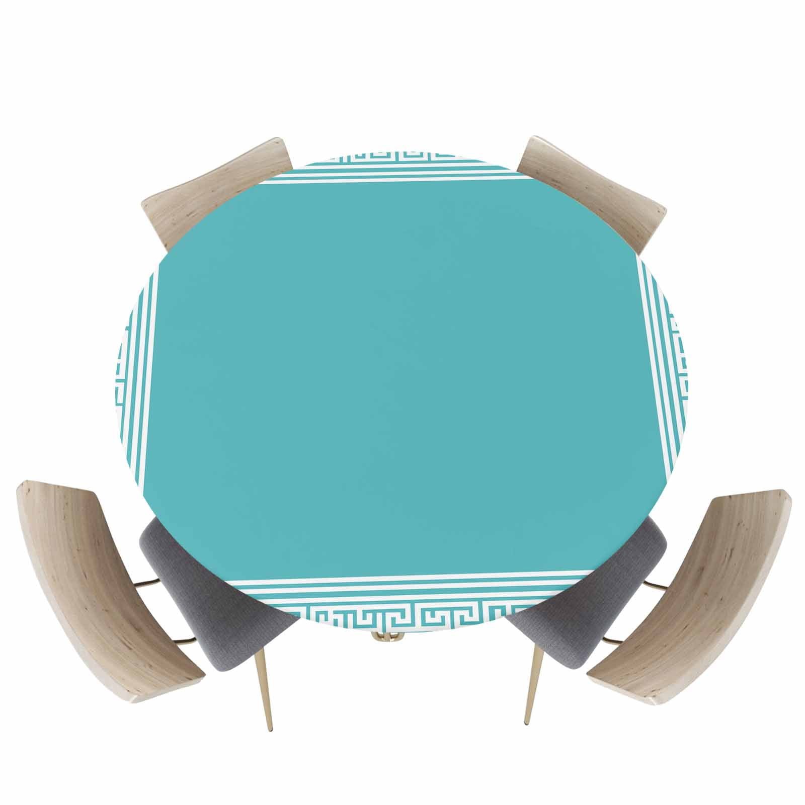 Abstract Greece Key Pattern Cyan Fitted Round Tablecloths Elastic Edged ...