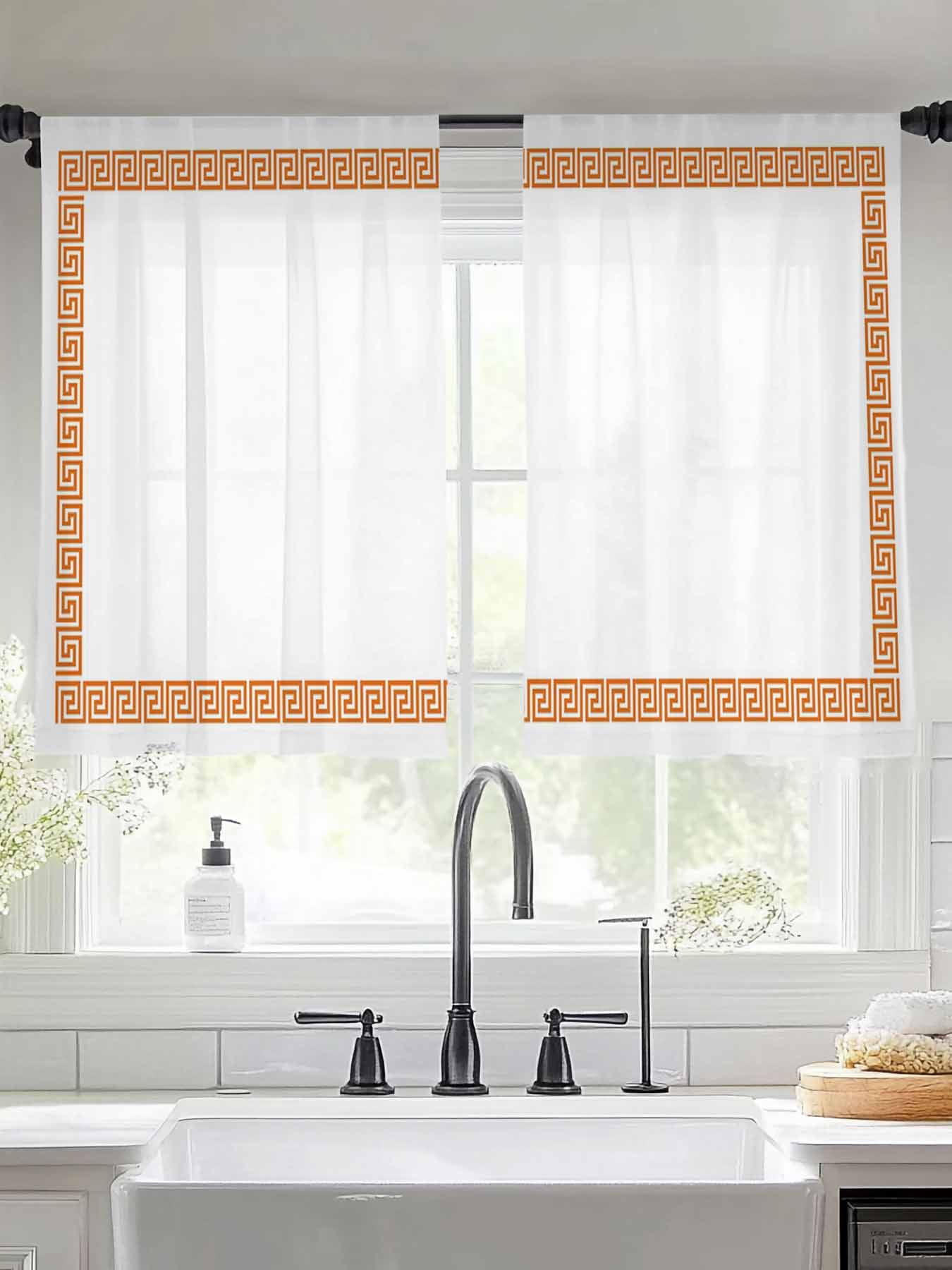 Abstract Greek Inspired Art Chiffon Sheer Curtains 45 Inches Long ...