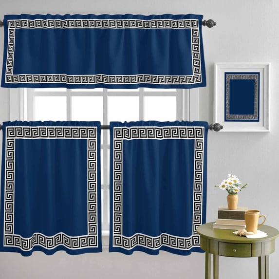 Abstract Greek Inspired Key Texture Curtain Tier and Valance Set 3 ...
