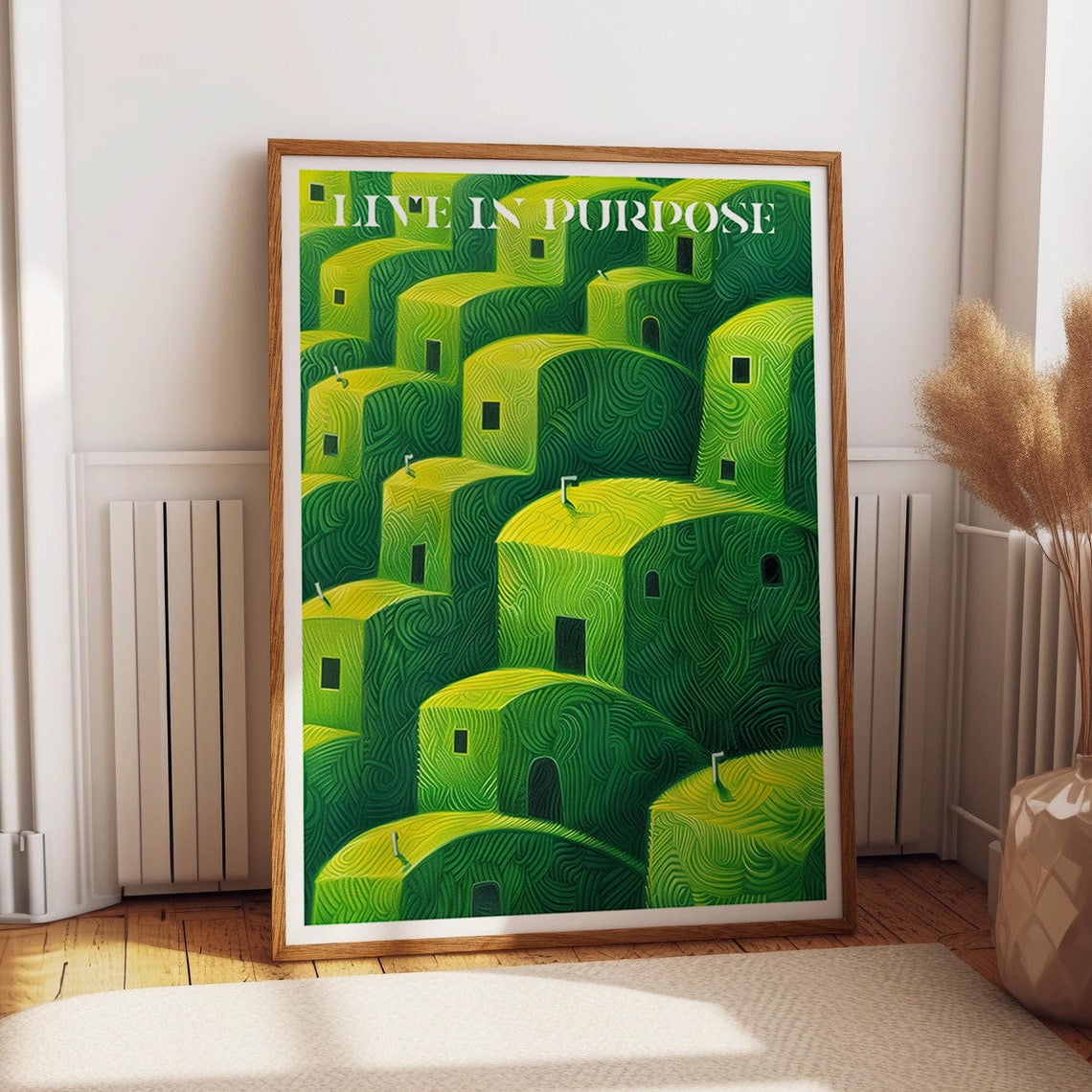 Abstract Green Architecture Art Poster - "Live In Purpose ...