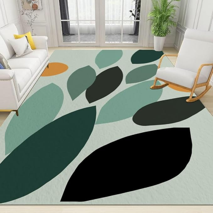 Abstract Green Area Rug, Minimalist Art Indoor Non-Slip Kids Rugs ...