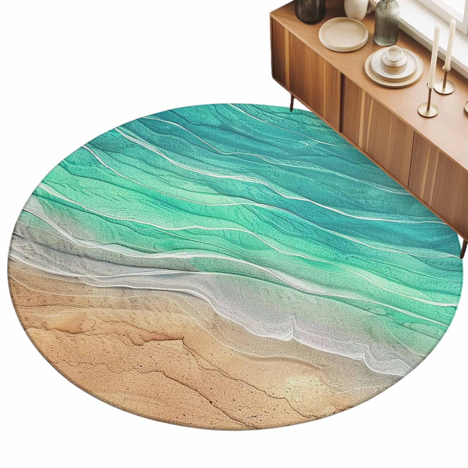 Abstract Green Area Rugs 5' (Round) Ocean Beach Waves Lines Gradient ...