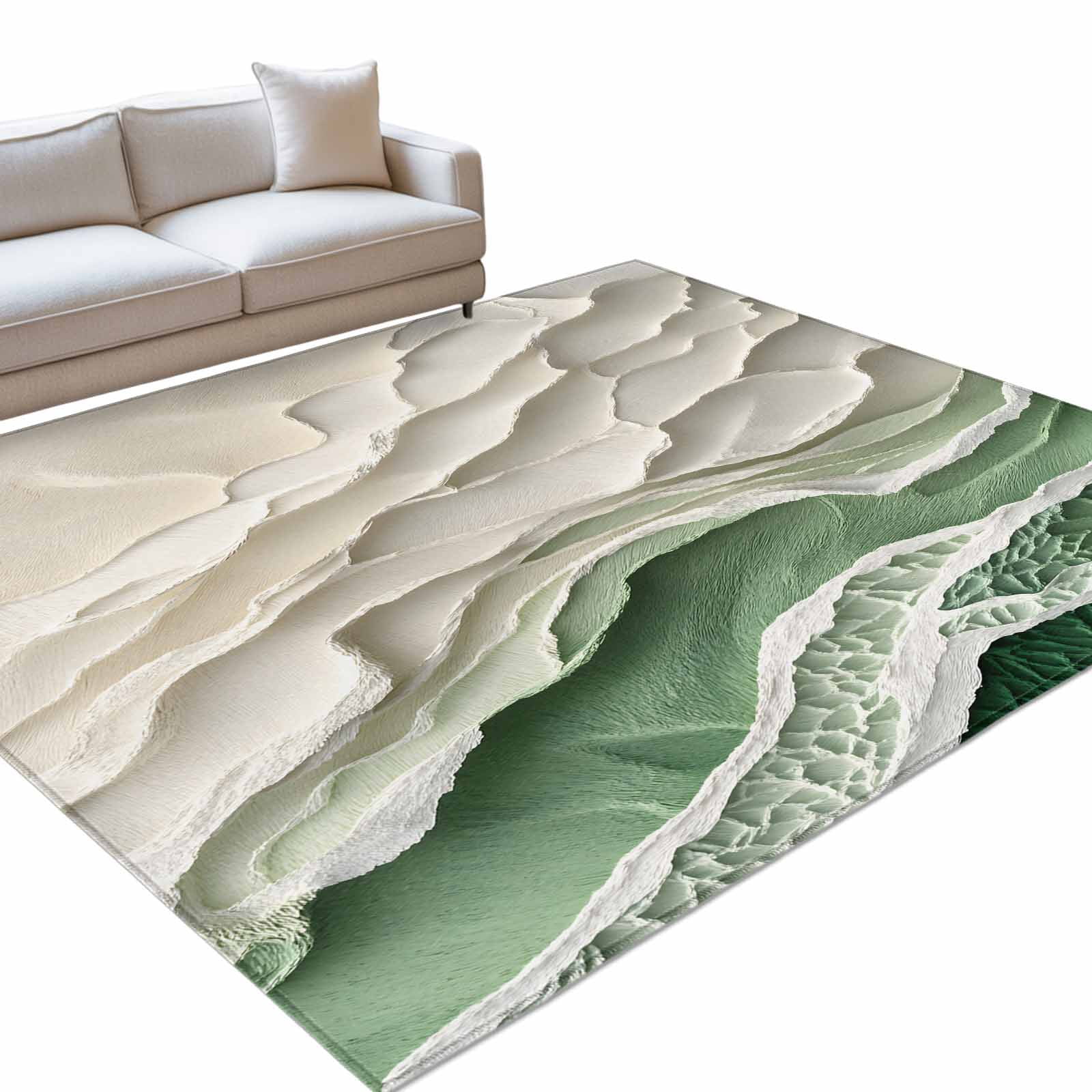 Abstract Green Area Rugs 8x10ft Beige Ocean Wave Oil Painting Style ...