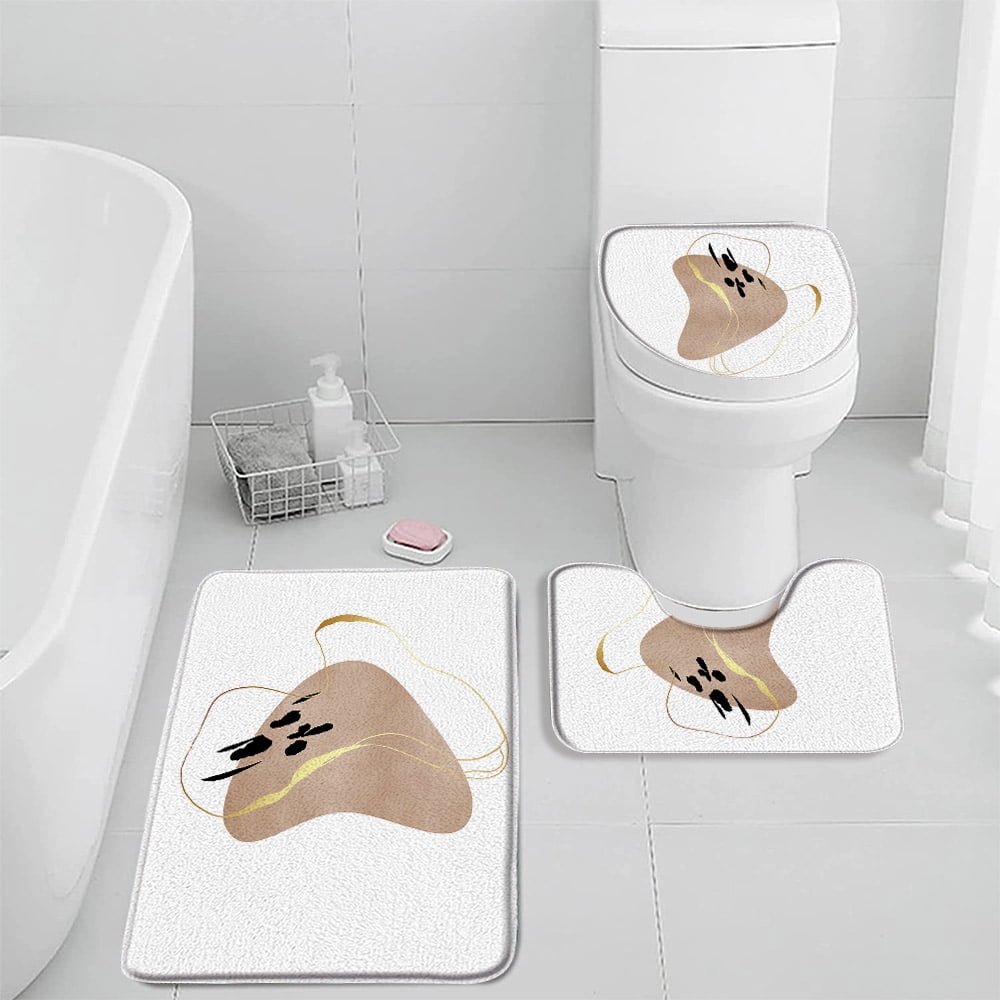 Abstract Green Bath Mat Set Geometric Green Pink Golden Nordic Bathroom ...