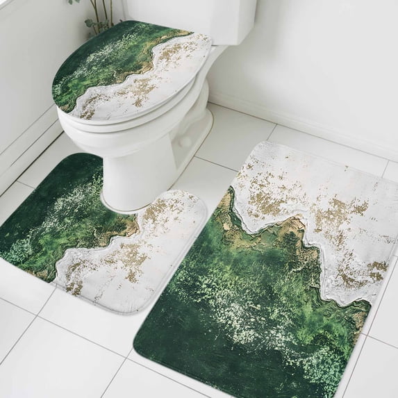 Abstract Green Bathroom Rugs Set White Ombre Sea Wave Texture Abstract ...