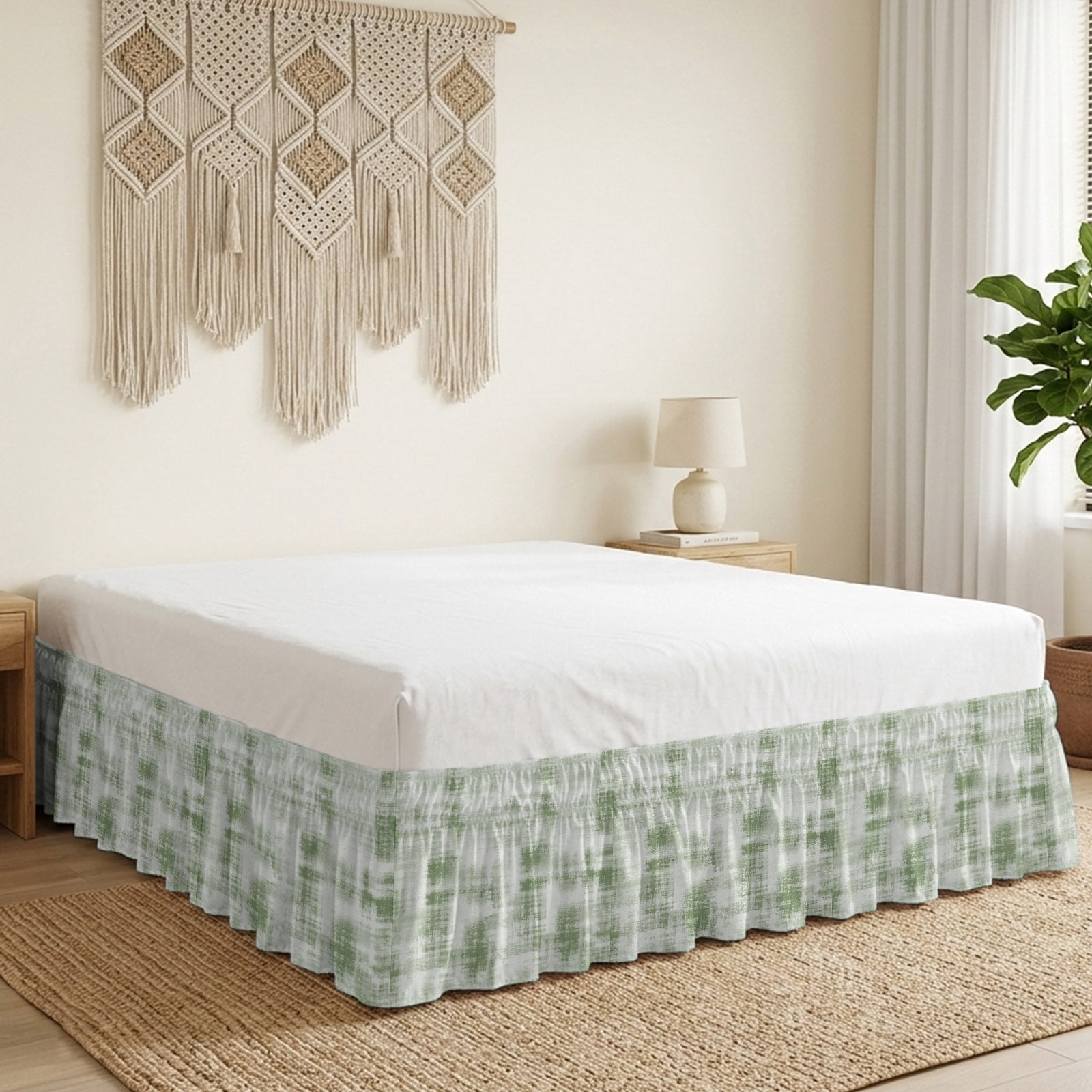 Abstract Green Bed Skirt 18 Inch Drop, Country Vintage Farmhouse ...