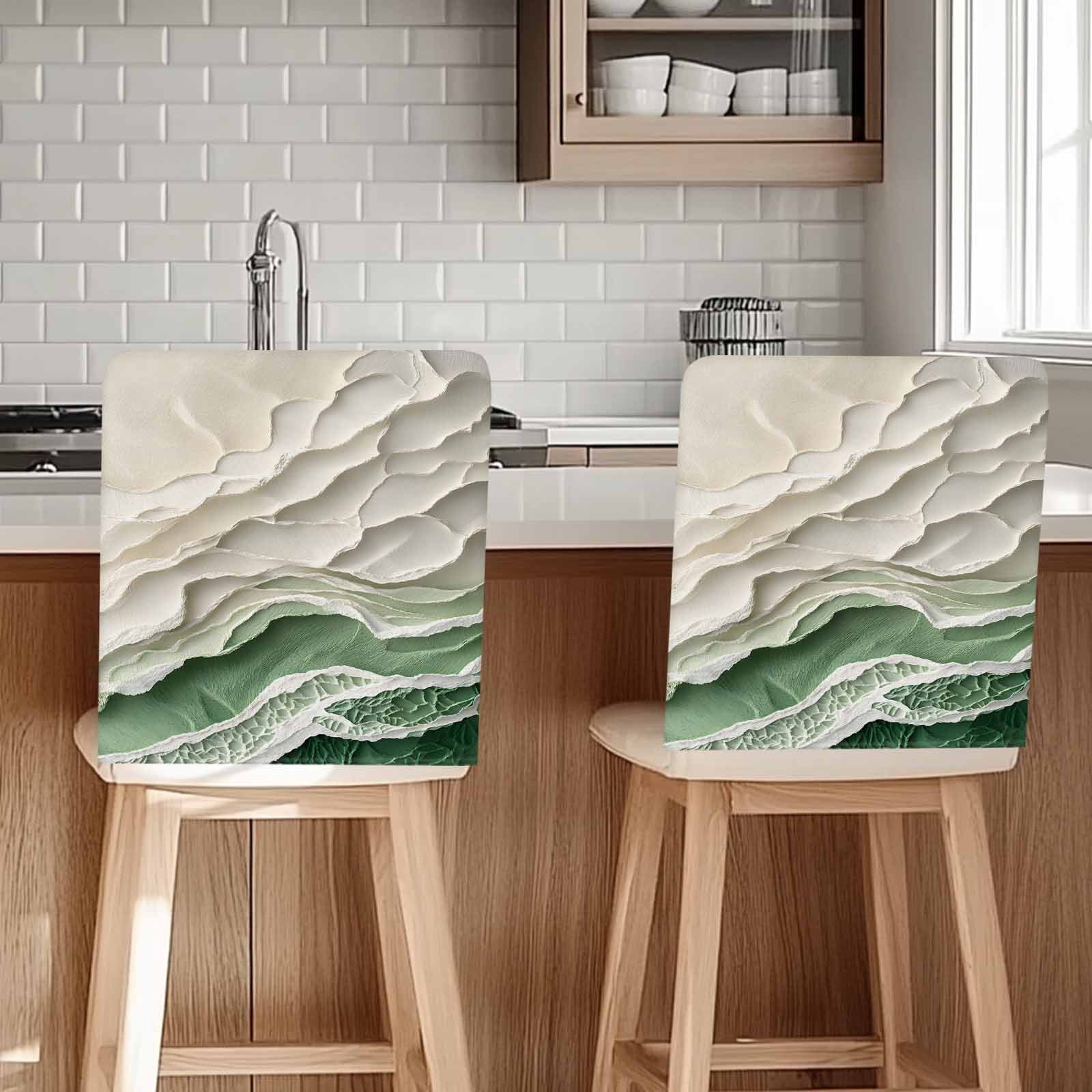 Abstract Green Beige Ocean Wave Oil Painting Style Modern Chair Covers ...