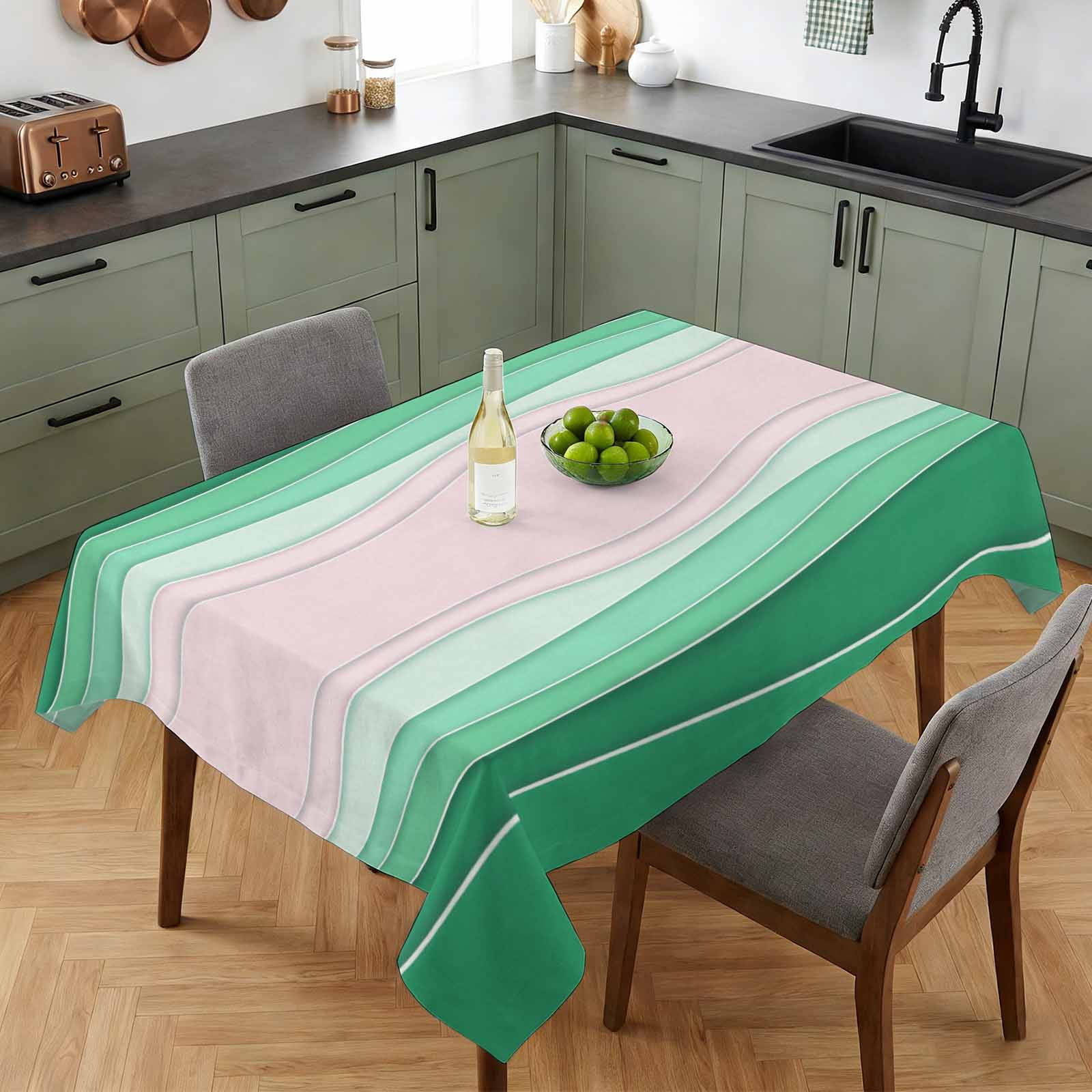Abstract Green Beige Ocean Wave Table Cloth 52x70in, Waterproof ...