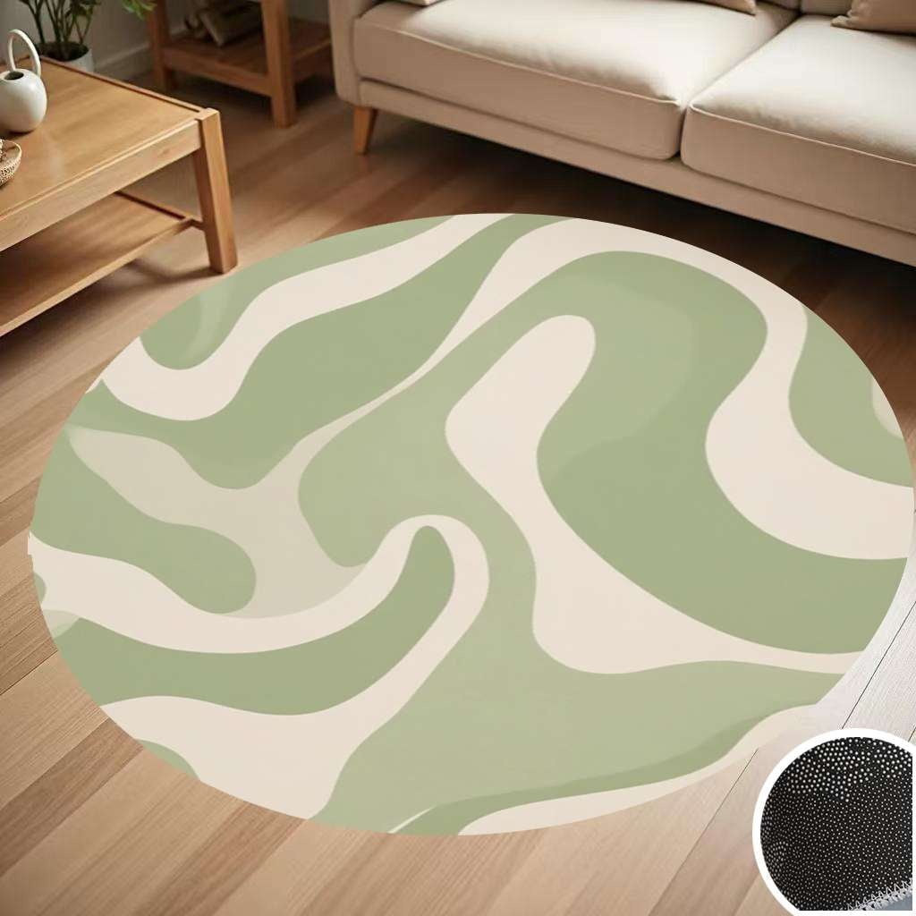 Abstract Green Beige Swirl Pattern Round Carpet Living Room Bedroom ...