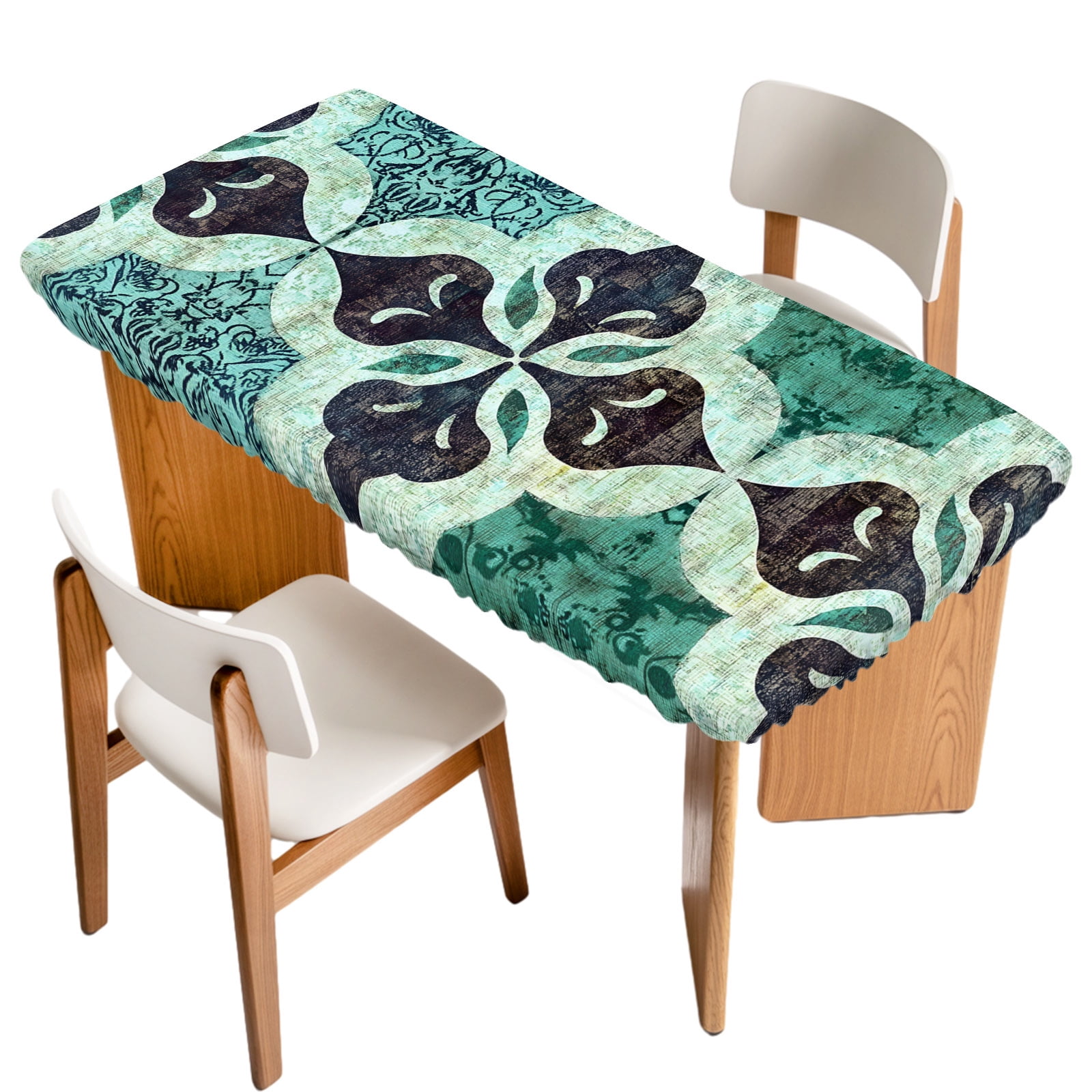 Abstract Green Black Flowers Fitted Rectangle Tablecloth 24" x 50 ...
