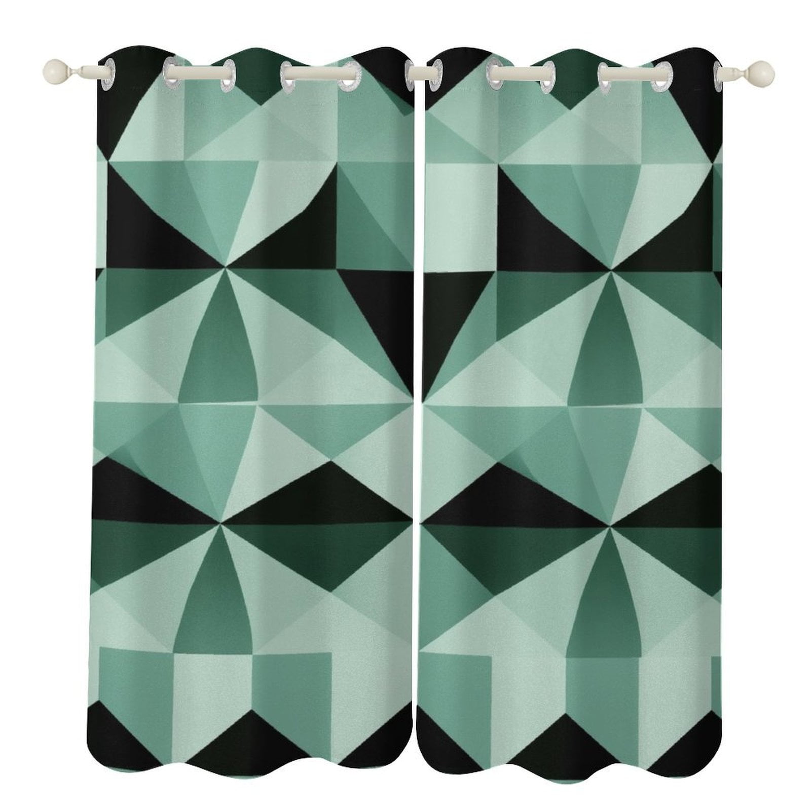 Abstract Green Black Geometric Pattern Curtain for Living Room Bedroom ...