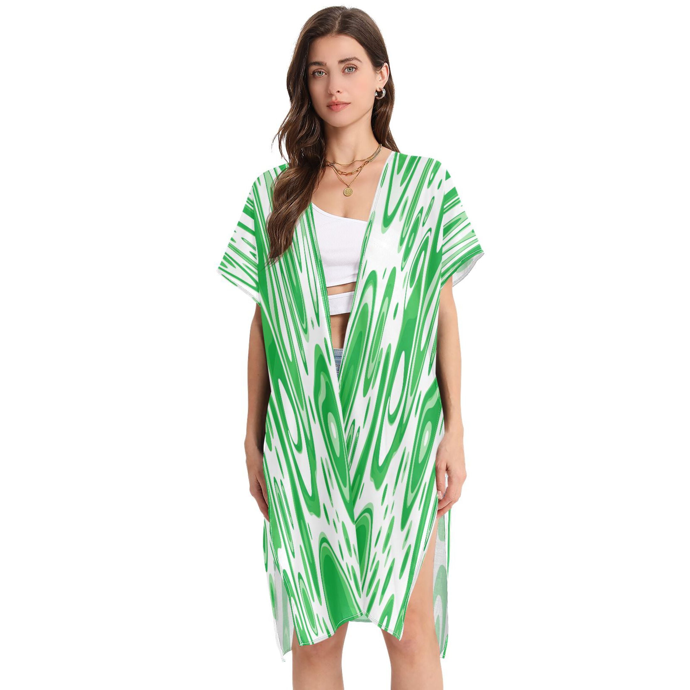 Abstract Green Blobs Women's Swimwear Cover Up Summer Cardigan Beach ...