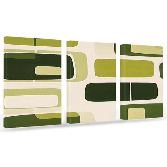 Abstract Green Block Canvas Wall Art 3 Panels, Dark Green Square Modern ...
