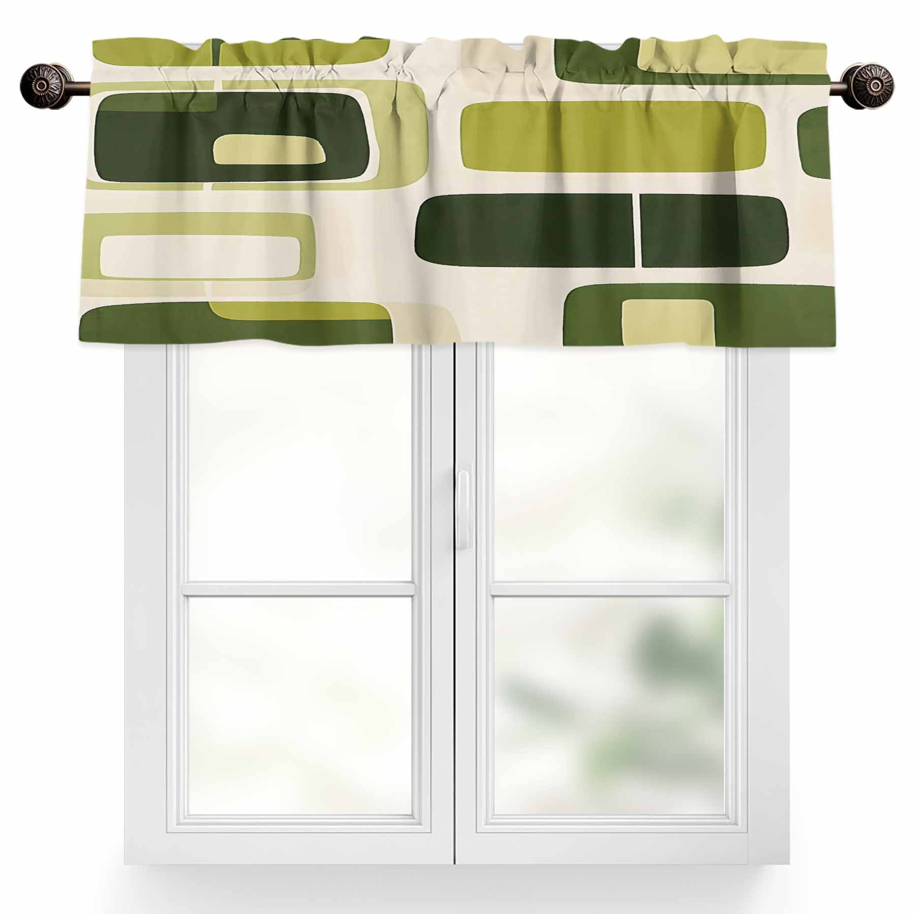 Abstract Green Block Valances for Windows, 54 x 18in, Dark Green Square ...