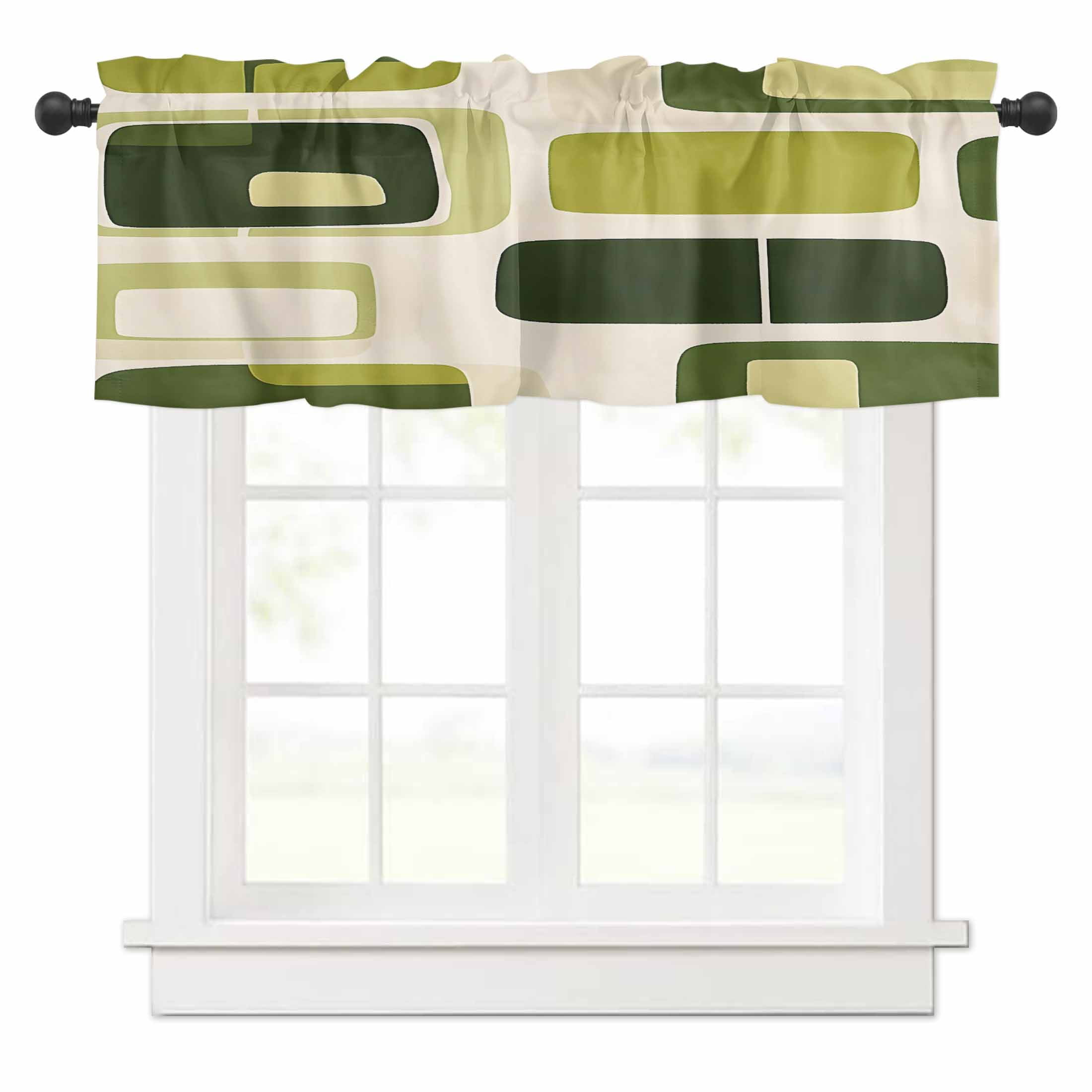 Abstract Green Block Valances for Windows Dark Green Square Modern Art ...