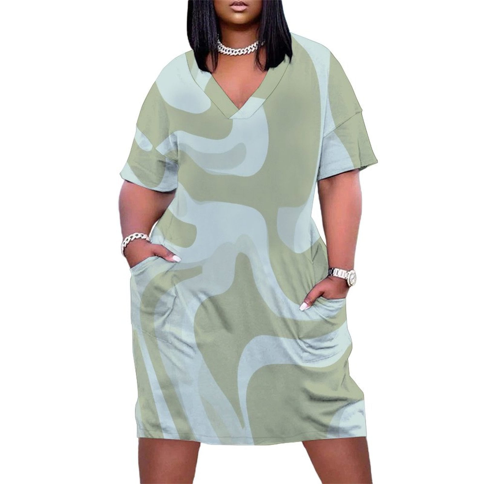 Abstract Green Blue Swirls Pattern Loose Pocket Dress Dresses Summer ...