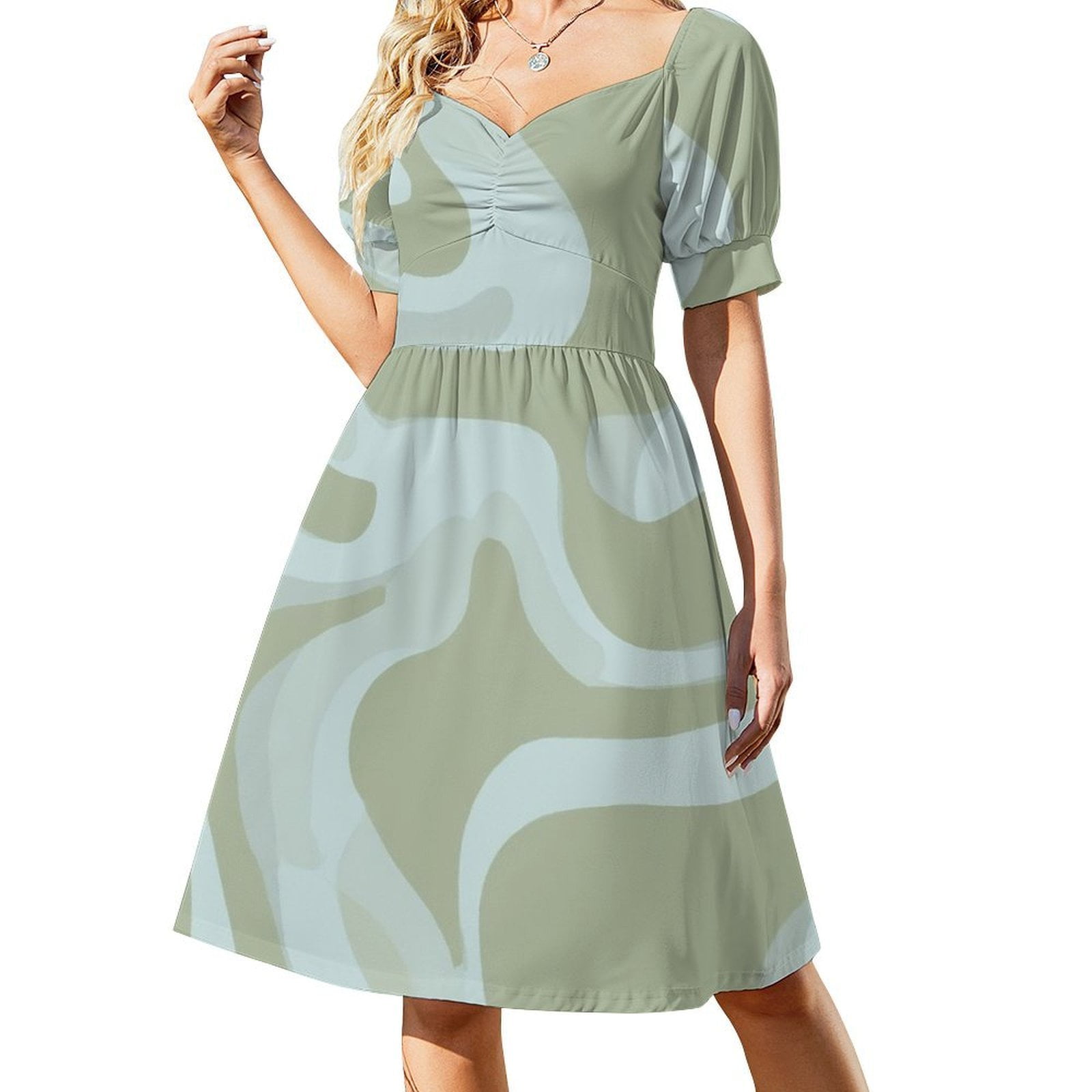 Abstract Green Blue Swirls Pattern Short Sleeve Dress Clothes Women's ...