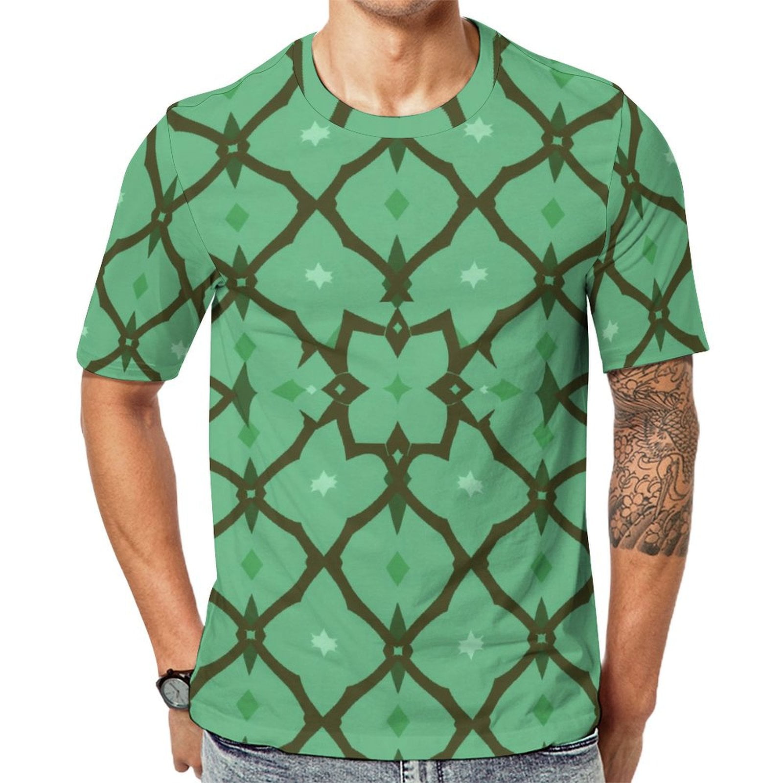 Abstract Green Brown Geometric Pattern T-Shirt Man Fun Gym T Shirts ...