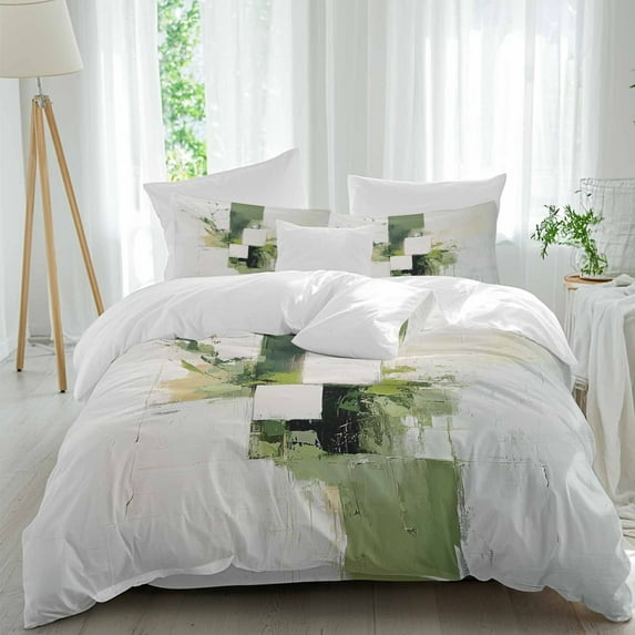 Abstract Green Brush 4 Piece Duvet Cover Set Queen Size Minimalist ...