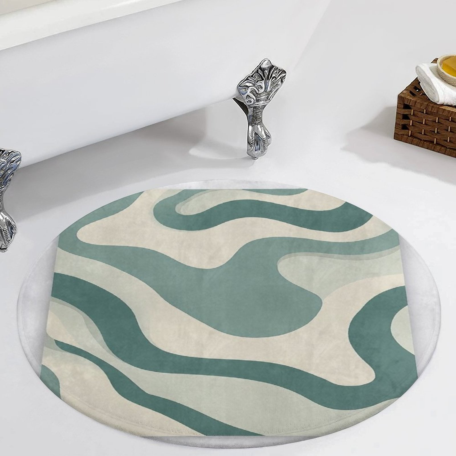 Abstract Green Cream Wave Art Round Carpet Circle Rug Outdoor Patio ...