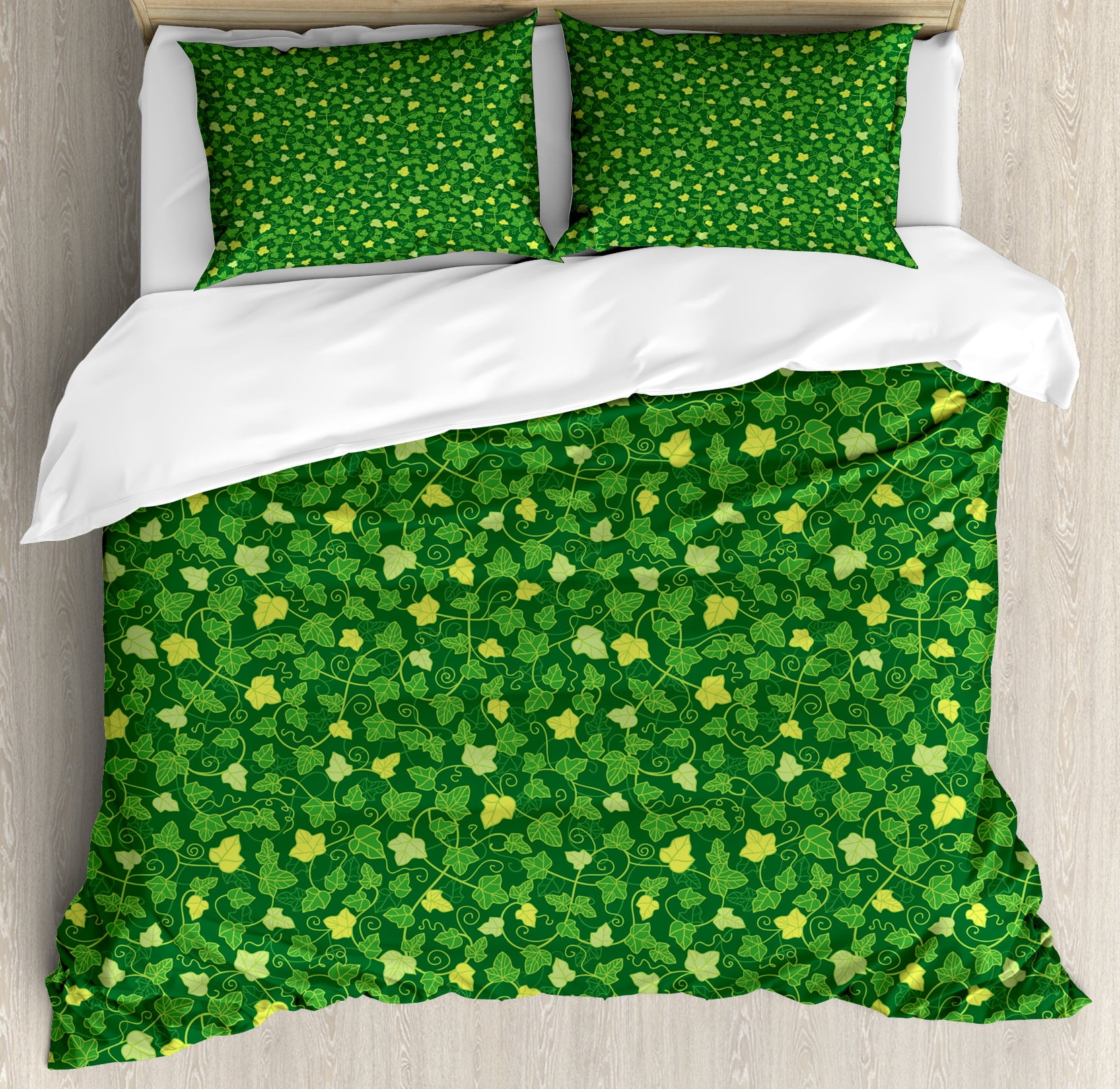 Abstract Green Duvet Cover Set, Cartoon Ivy Plants with Leaves Nature ...