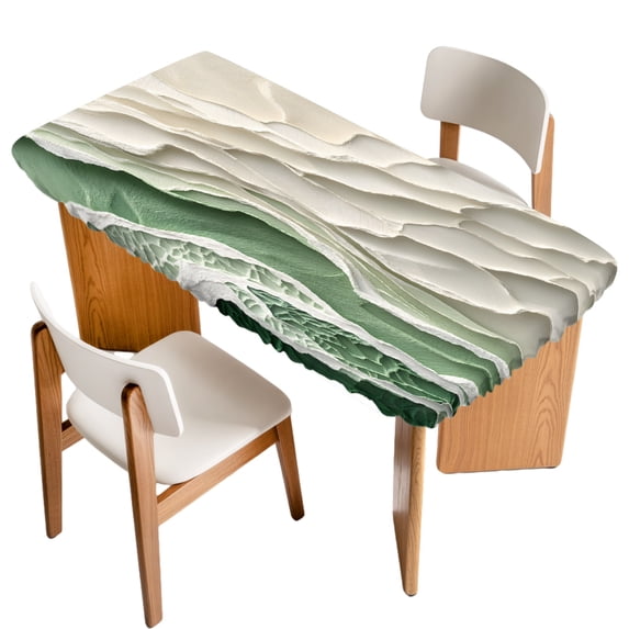 Abstract Green Fitted Rectangle Tablecloth 32" x 72" Beige Ocean Wave ...