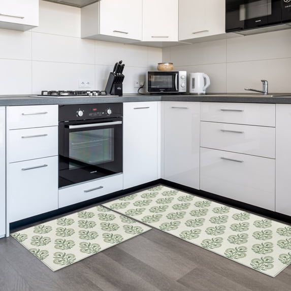 Abstract Green Floral 2 Pieces Non-Slip Kitchen Mat Set, Vintage Exotic ...