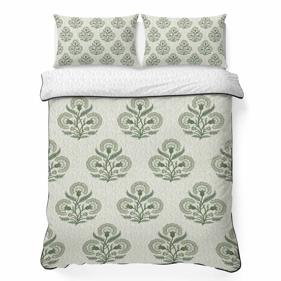 Abstract Green Floral 3 Piece Quilt Bedding Set with 2 Pillow Shams ...