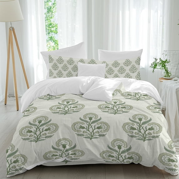 Abstract Green Floral 4 piece Duvet Cover Set, Comfort Bedding Set ...