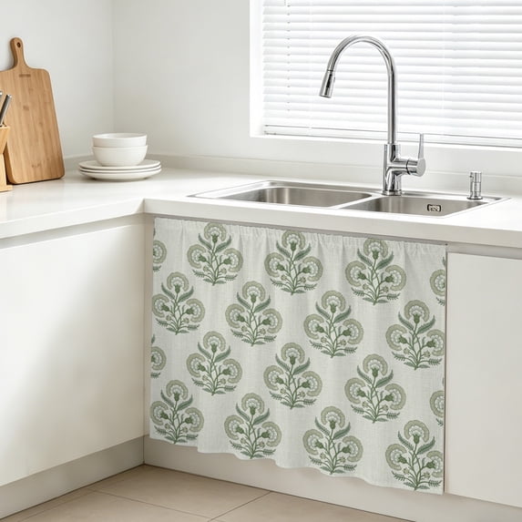 Abstract Green Floral Cabinet Curtain, Vintage Exotic Tribal Pastoral ...