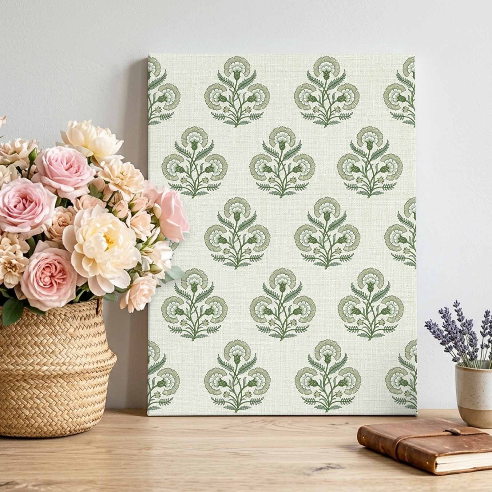 Abstract Green Floral Canvas Wall Art for Living Room, Vintage Exotic ...