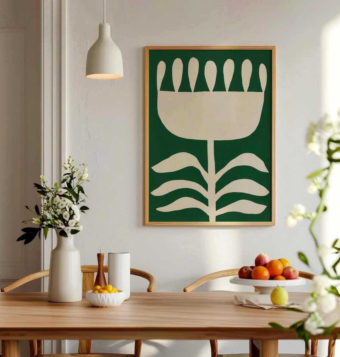 Abstract Green Floral Mid-Century Modern Scandinavian Wall Decor ...