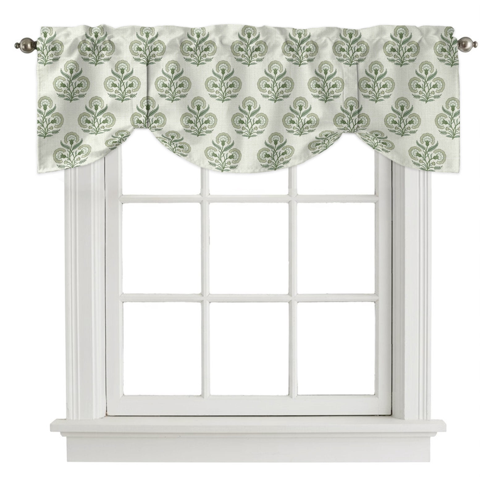 Abstract Green Floral Tie Up Valances Curtain, Vintage Exotic Tribal ...