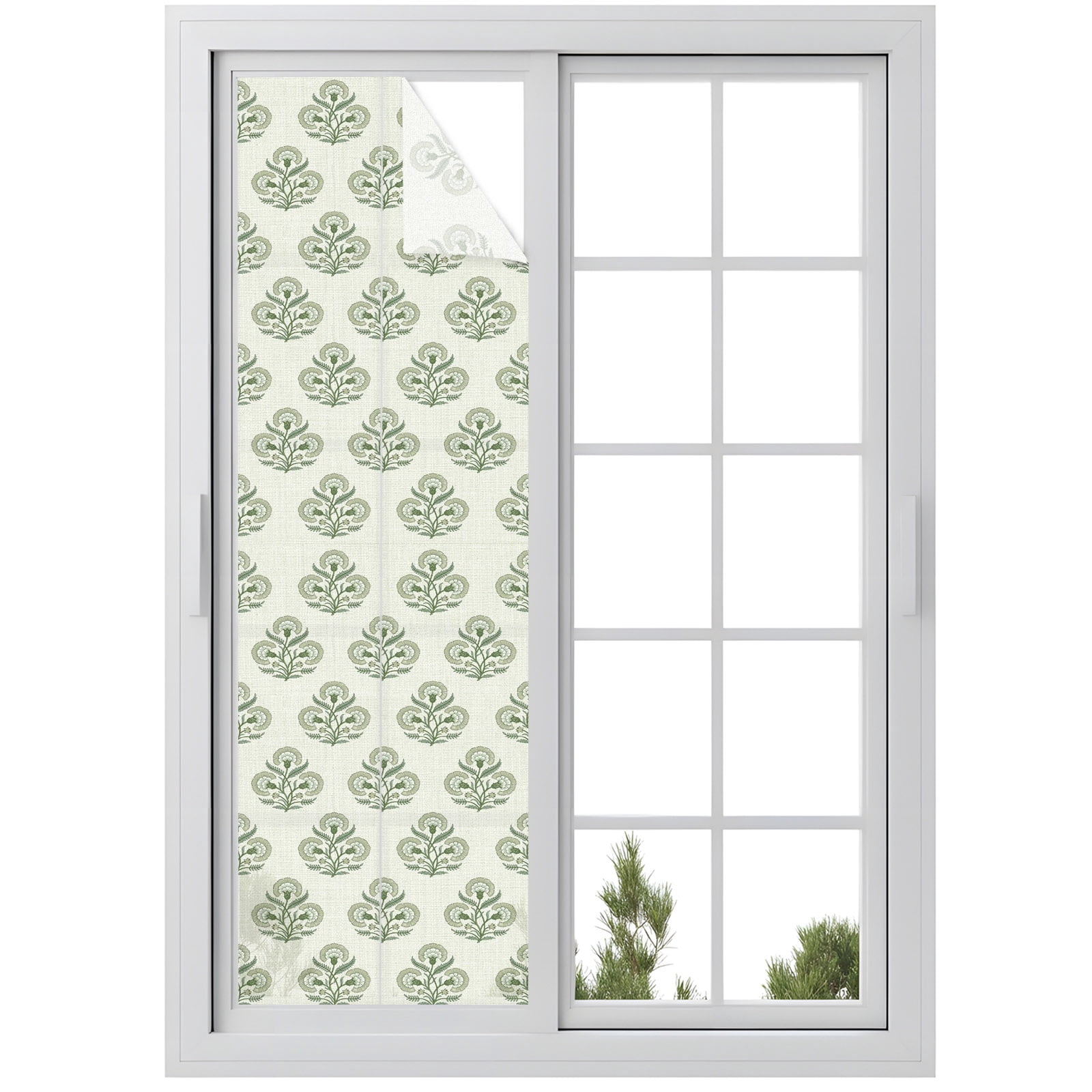 Abstract Green Floral Window Privacy Film, Vintage Exotic Tribal ...