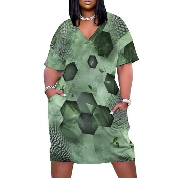 Abstract Green Geometric Design Loose Pocket Dress Dresses Summer ...