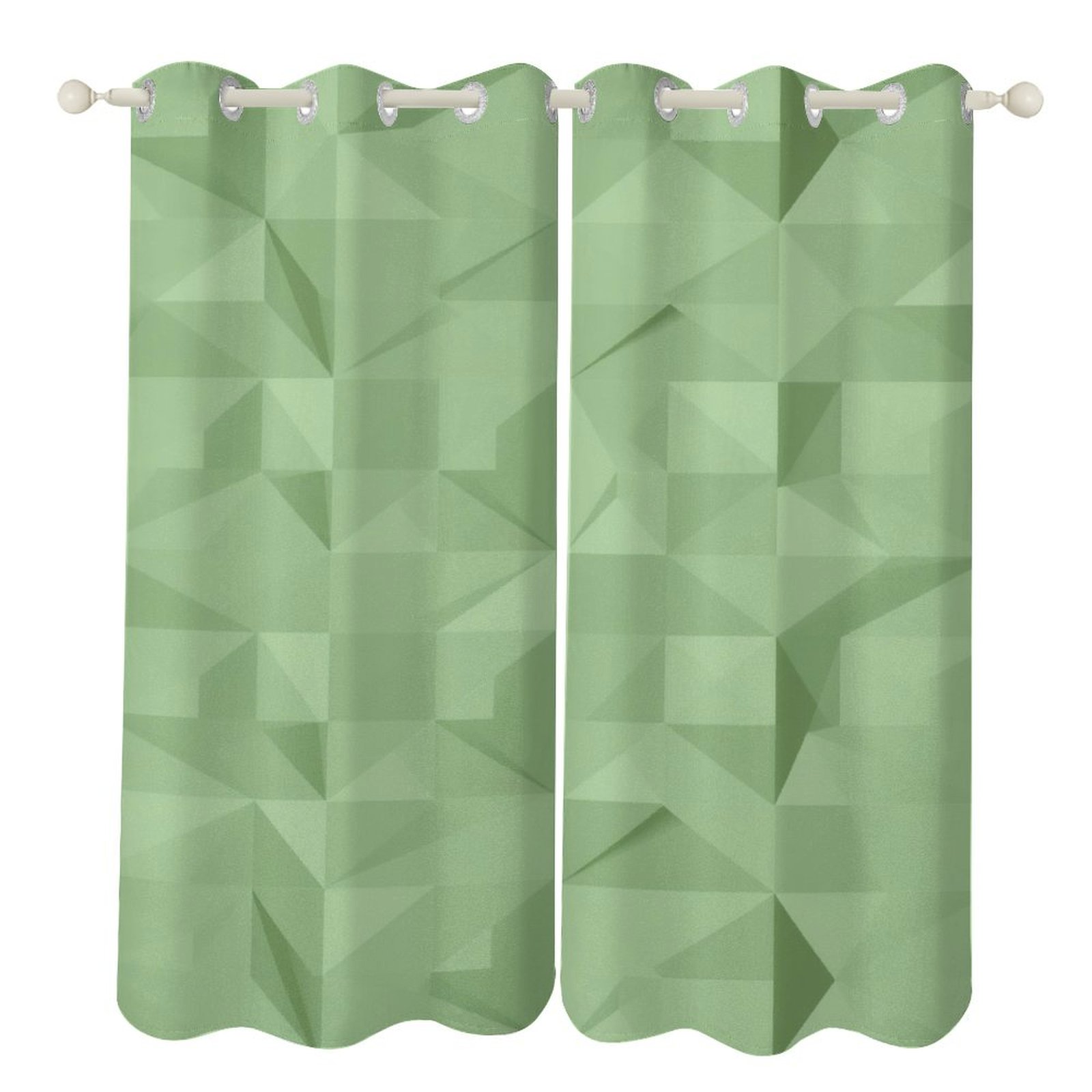 Abstract Green Geometric Pattern Background 2 Pieces Window Drape ...